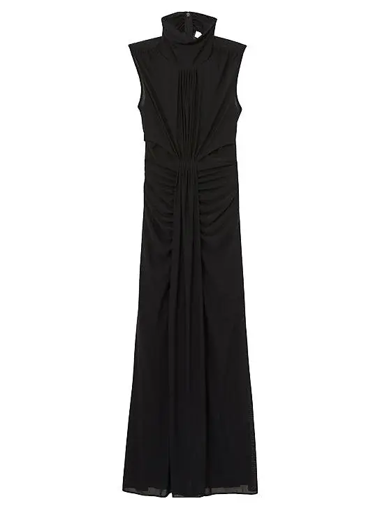 REISS High-neck Ruched Maxi Dress - Black
