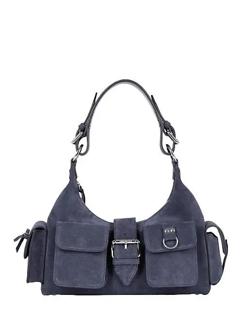 The Kooples Amelia Suede Shoulder Bag - Navy