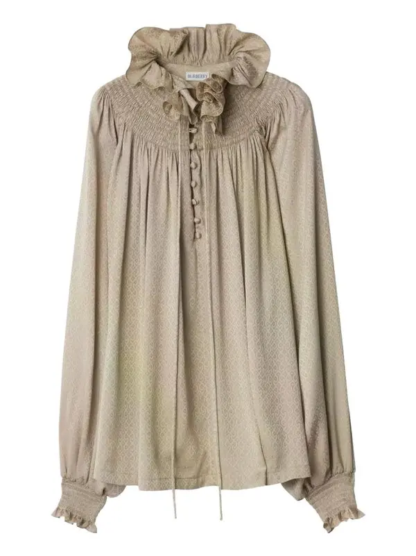 Burberry Geometric Jacquard Ruffled Collar Blouse - Neutrals