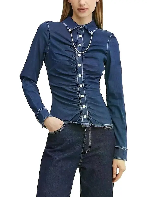 Guess Ruched Denim Shirt - Blue