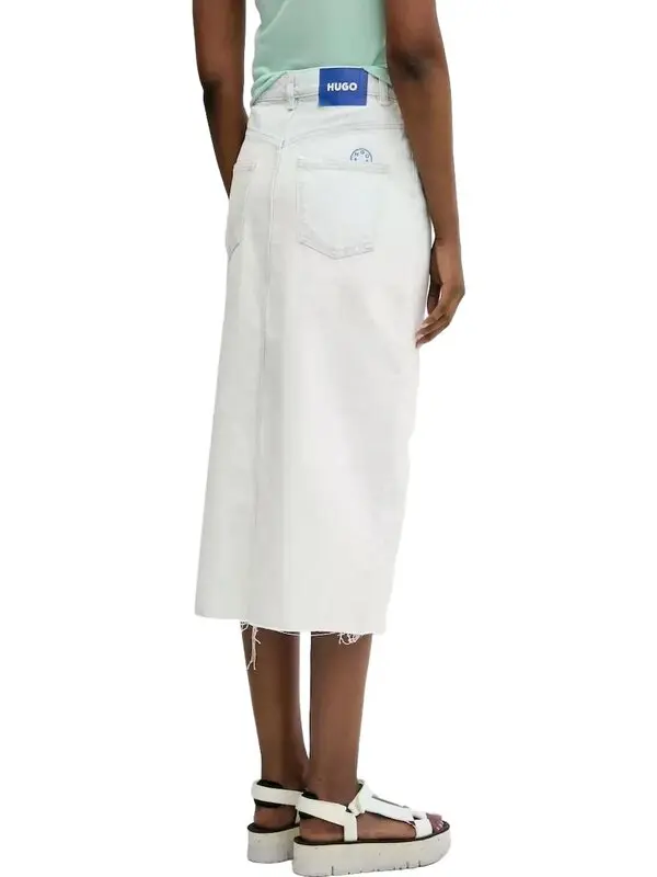 Hugo Front-slit Denim Skirt - White