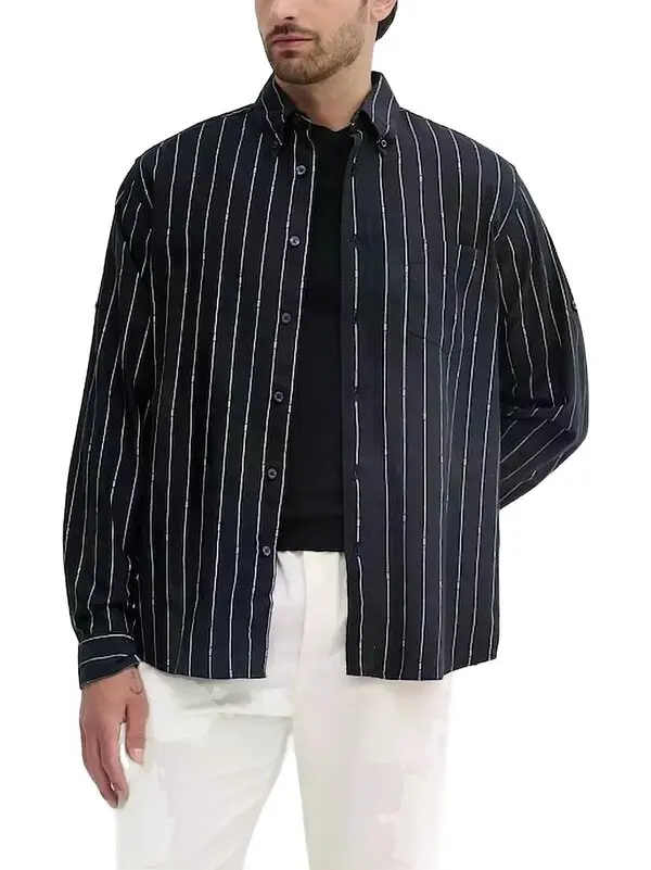 BOSS Pinstripe Logo Shirt - Blue