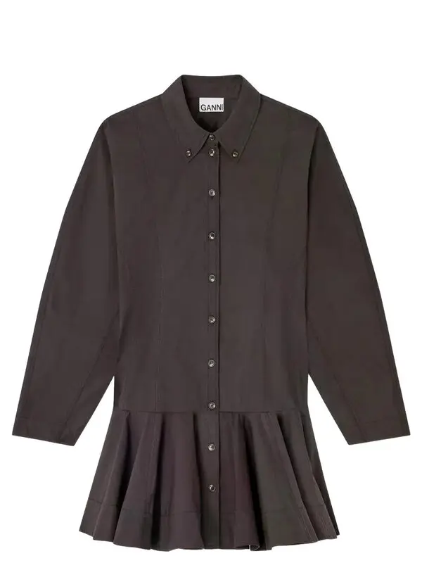 GANNI Button-down Ruffled Dress - Brown