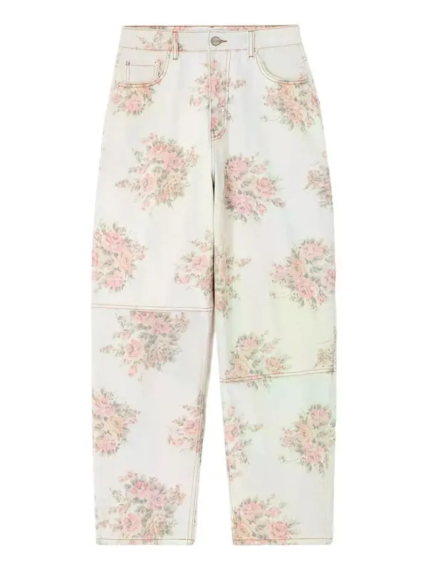 GANNI Floral-print Panelled Jeans - Neutrals