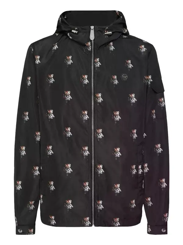Philipp Plein Teddy Bear Print Hooded Jacket - Black