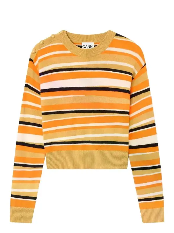 GANNI Striped Button-detailed Sweater - Yellow
