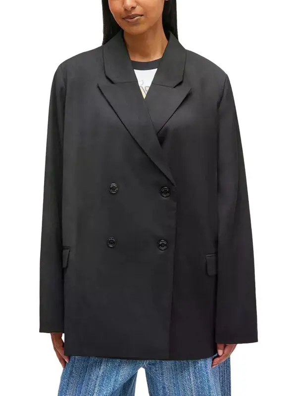 GANNI Calendered Double-breasted Blazer - Grey