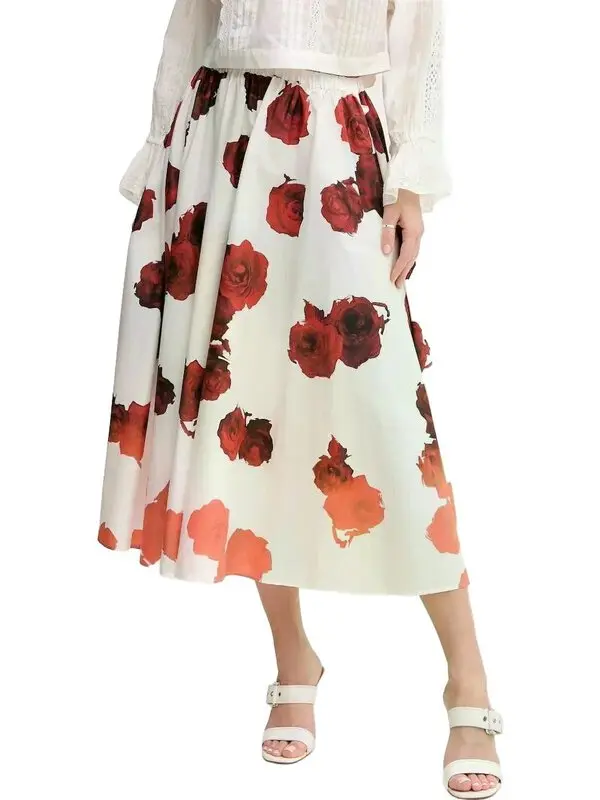 Liviana Conti Rose-print Pleated Midi Skirt - White