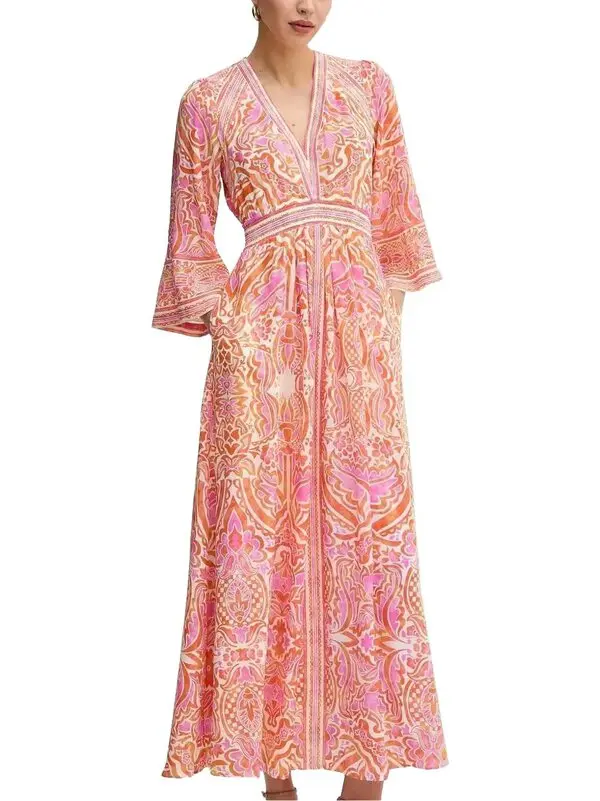 Hale Bob Printed V-neck Maxi Dress - Pink