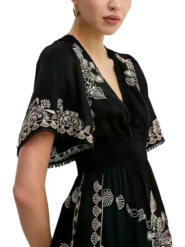 Hale Bob Floral-embroidered V-neck Mini Dress - Black