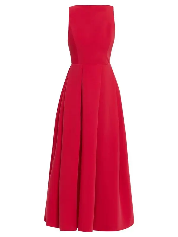 Emporio Armani Sleeveless Pleated Techno Cady Midi Dress - Red
