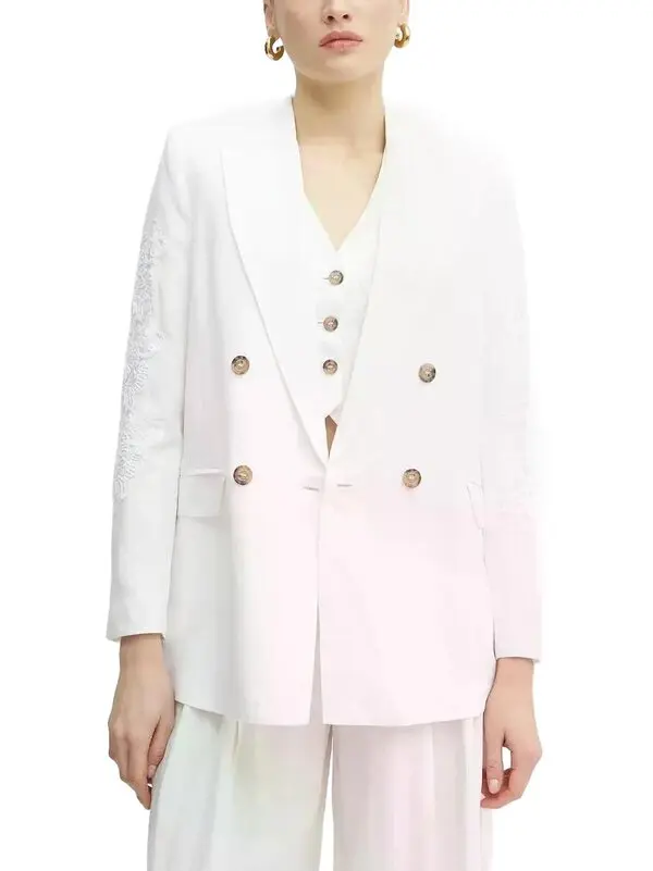 ERMANNO FIRENZE Embroidered Double-breasted Blazer - White