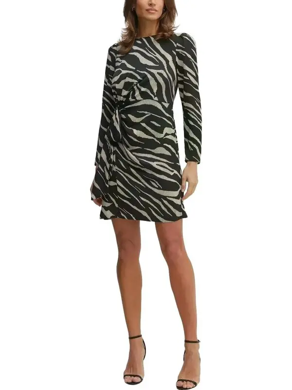 Dkny Zebra-print Puff-sleeve Mini Dress - Black
