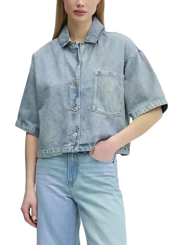 Hugo Short-sleeved Denim Shirt With Pocket - Blue