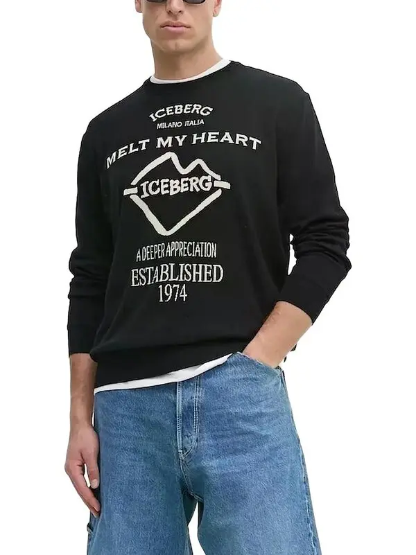 Iceberg Graphic-lettering Crew-neck Sweatshirt - Black