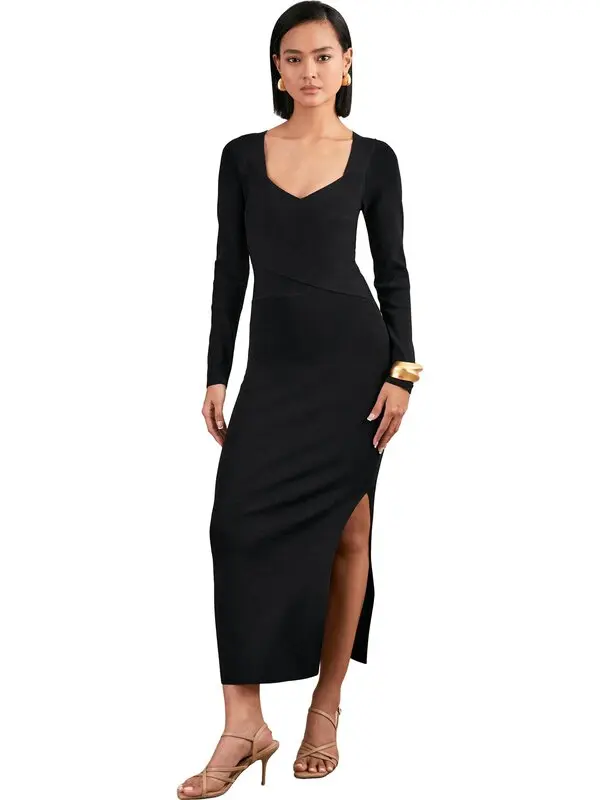 REISS Knitted Wrap-front Midi Dress - Black