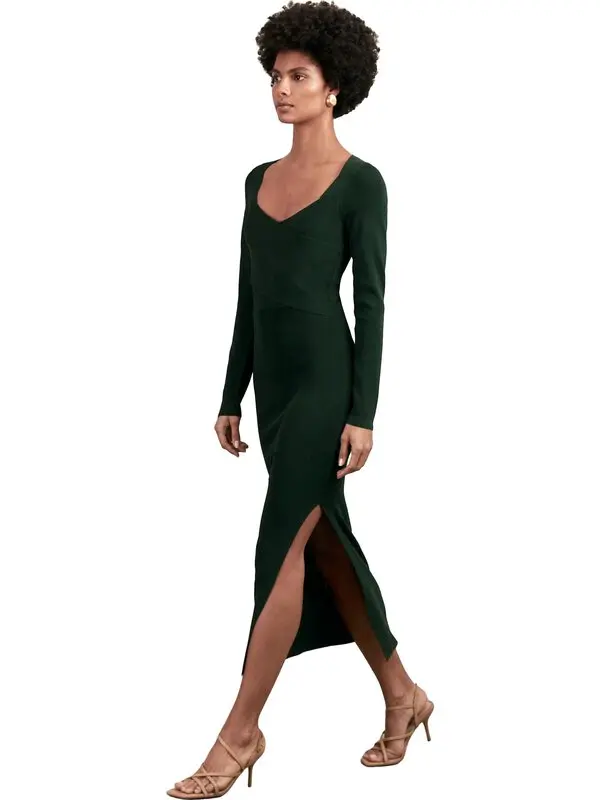 REISS Knitted Wrap-front Midi Dress - Green