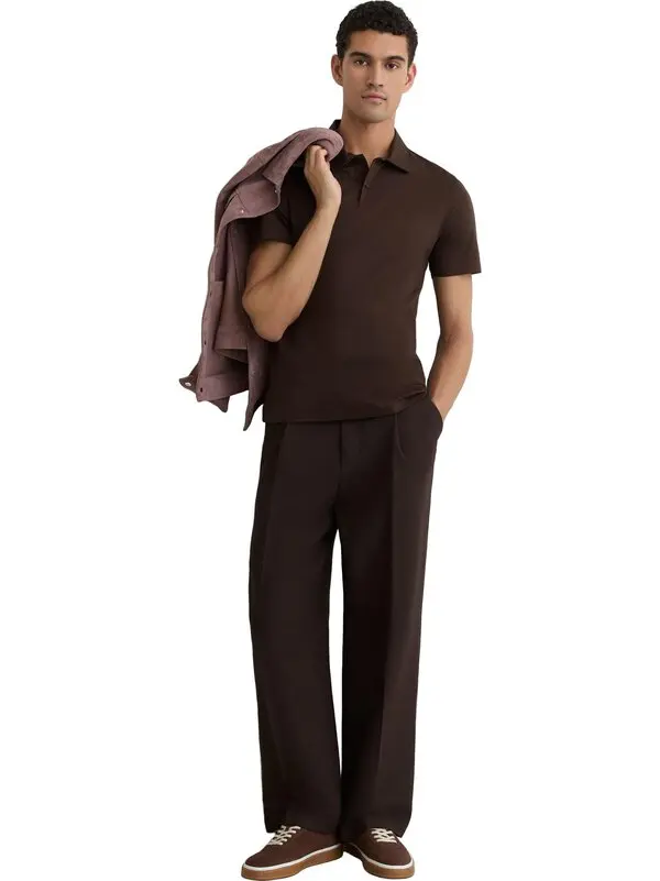 REISS Earl Air-water Cotton Polo Shirt - Brown