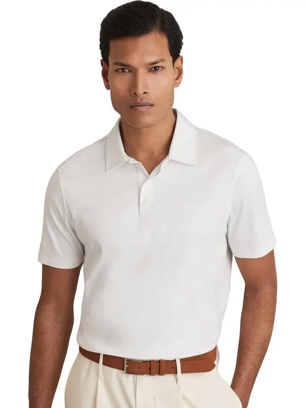 REISS Earl Air-water Cotton Polo Shirt - White