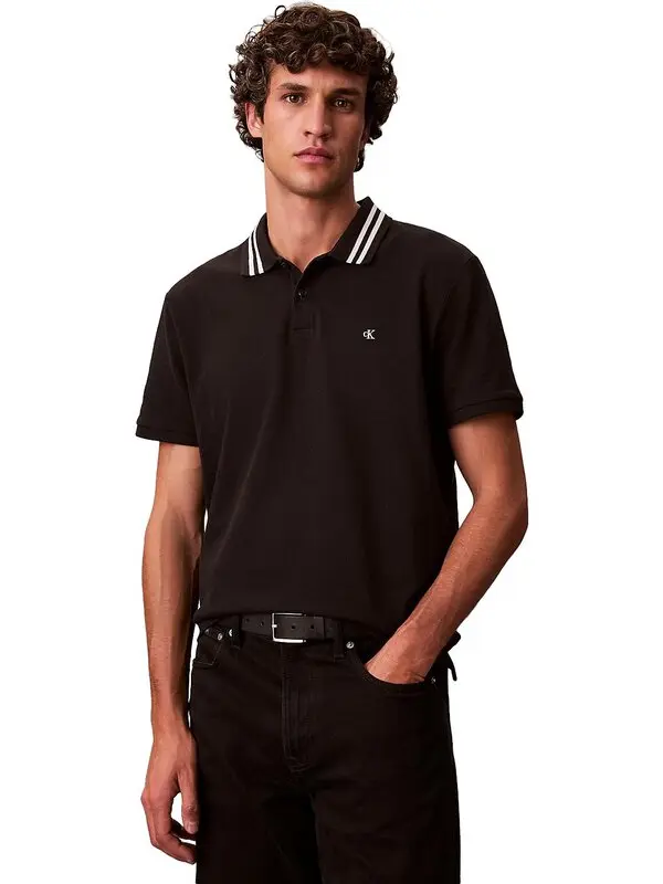 Calvin Klein Monogram Pique Tipped Classic Polo Shirt - Black