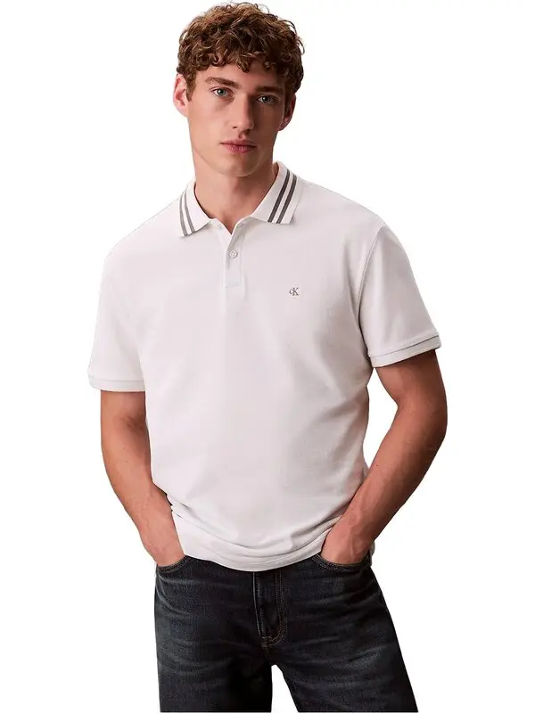 Calvin Klein Monogram Pique Tipped Classic Polo Shirt - Blanc De Blanc