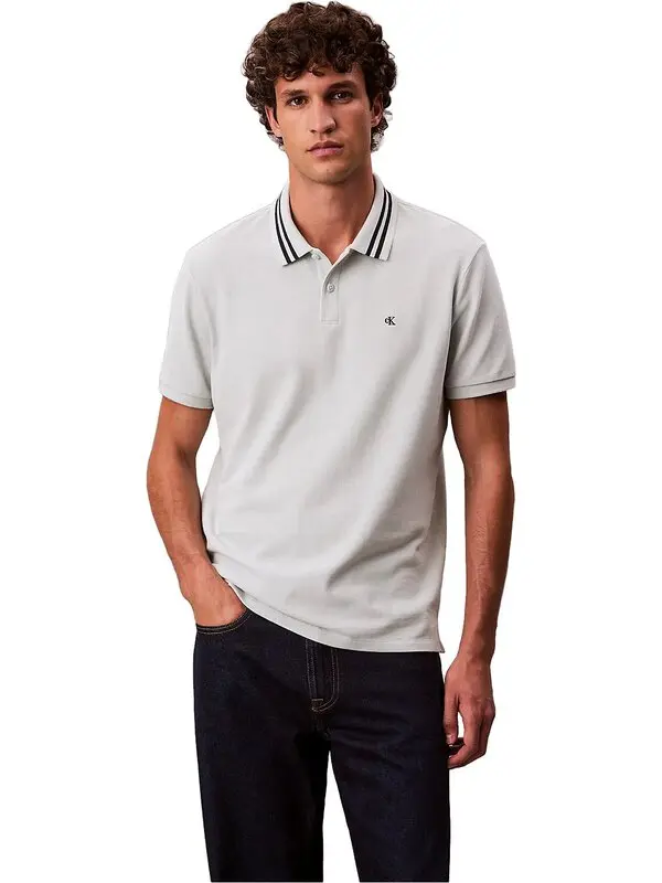 Calvin Klein Monogram Pique Tipped Classic Polo Shirt - Misty Blue