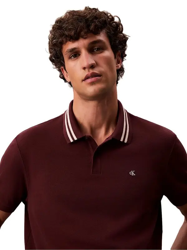 Calvin Klein Monogram Pique Tipped Classic Polo Shirt - Moroccan Brown