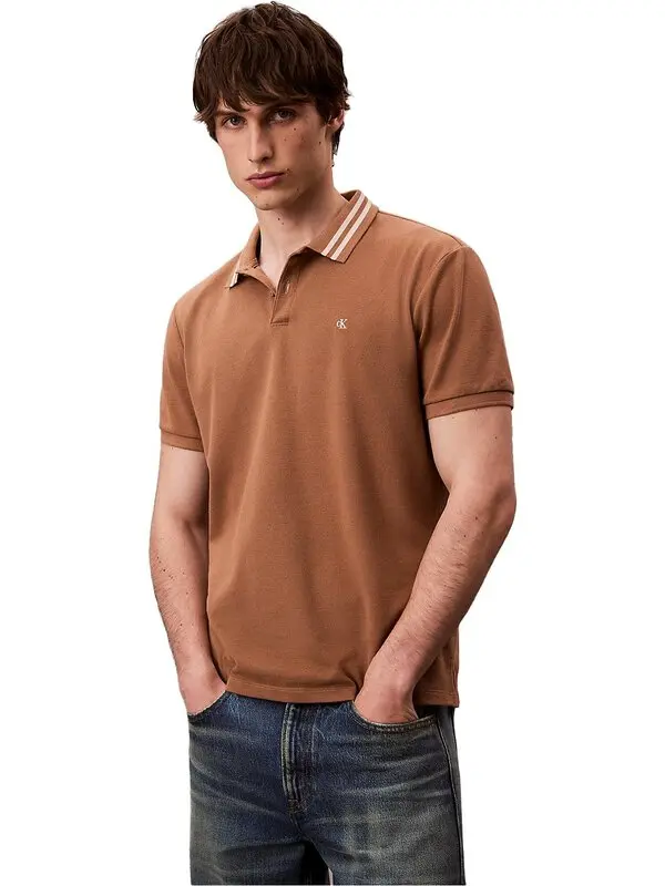 Calvin Klein Monogram Pique Tipped Classic Polo Shirt - Tigers Eye