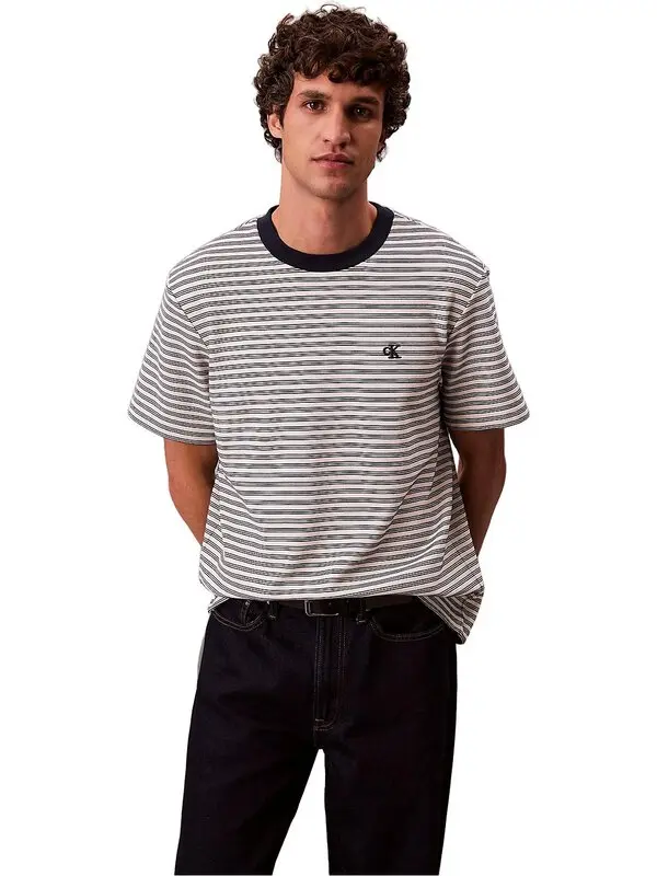 Calvin Klein Ottoman Stripe Crewneck Tee - Chalk