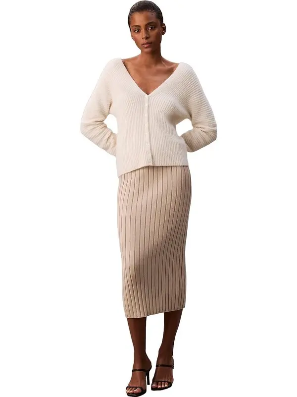 Calvin Klein Ribbed Cotton Midi Skirt - Island Fossil