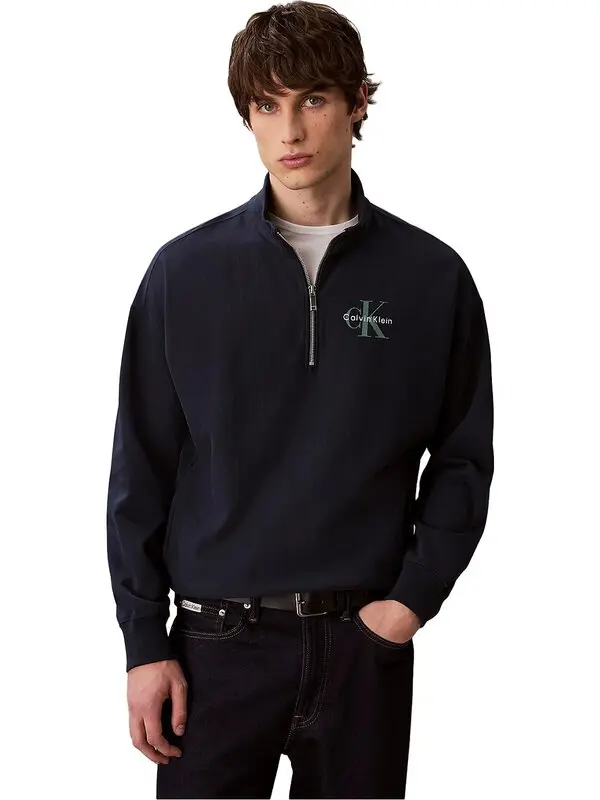 Calvin Klein Premium Terry Relaxed Quarter Zip Sweatshirt - Dark Sapphire
