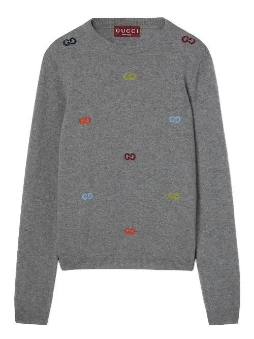 Gucci Fine Cashmere Sweater With Intarsia - Grey