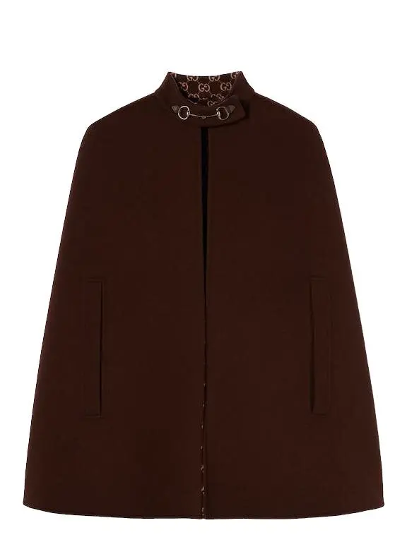 Gucci Silk Wool Cape With Horsebit - Brown