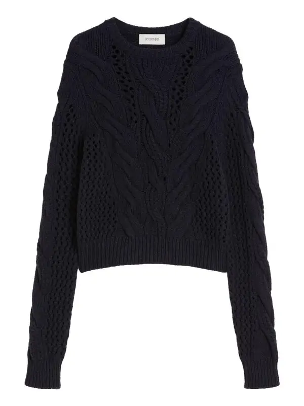 Max Mara Cable-knit Crew-neck Sweater - Oil