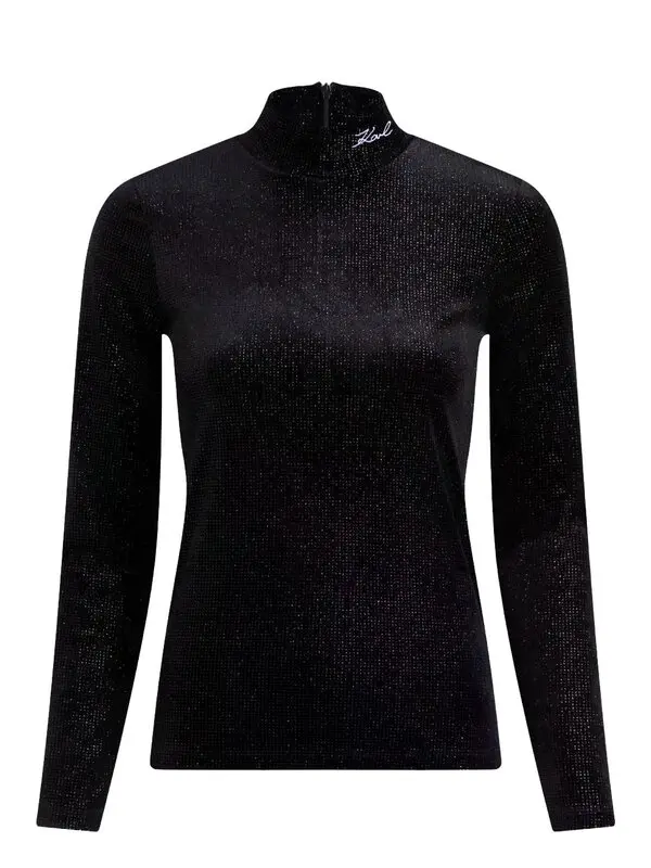 Karl Lagerfeld Sparkle Velvet High-neck Top - Black