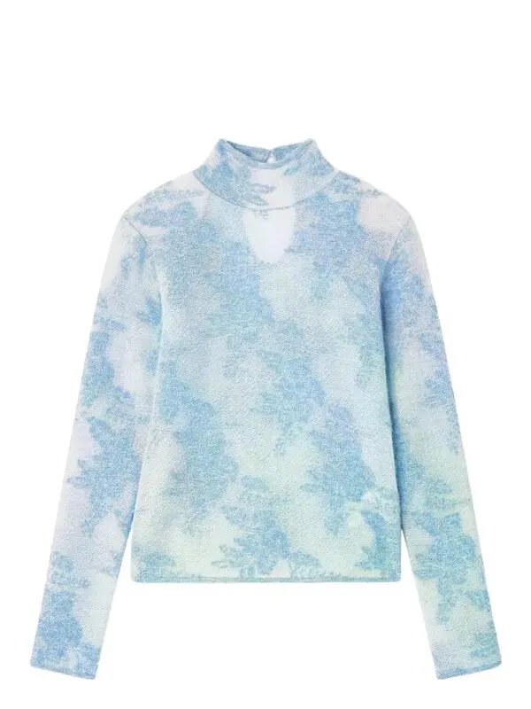 GANNI Flower-jacquard Mockneck Sweater - Blue