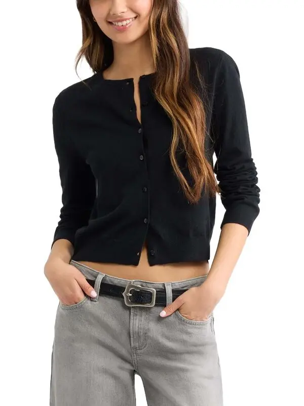 Bp. Crewneck Cotton Blend Cardigan - Black