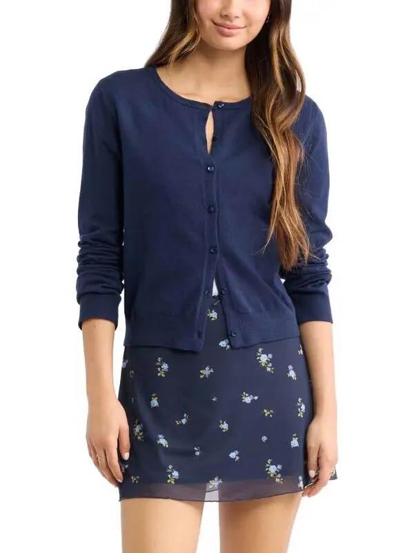 Bp. Crewneck Cotton Blend Cardigan - Navy Iris