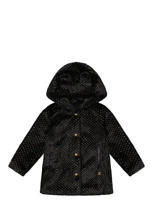 DEUX PAR DEUX Faux Fur Coat With Polka Dots And Bear Ears - Black