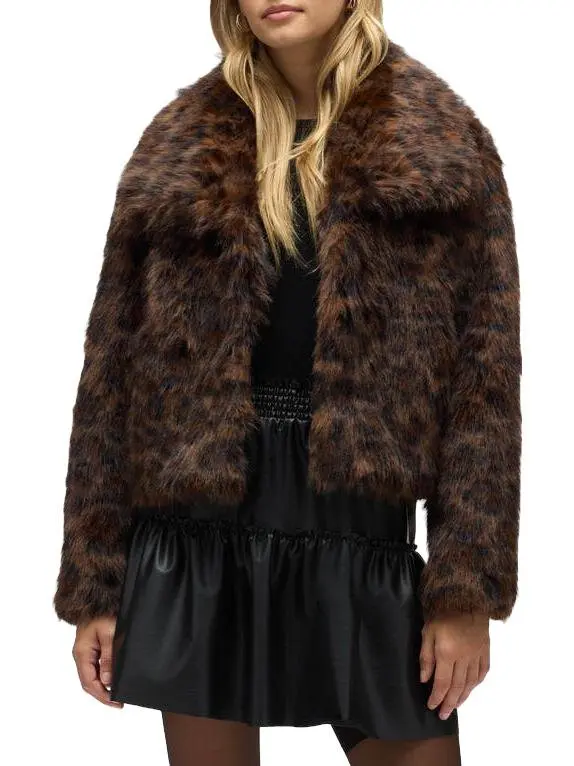 NVLT Faux Fur Cropped Jacket - Leopard