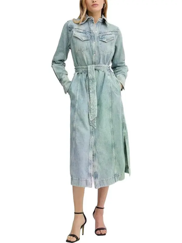Hugo Boss Belted Denim Shirt Midi Dress - Blue