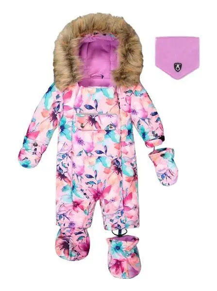 DEUX PAR DEUX Floral One-piece Snowsuit With Accessories - Pink