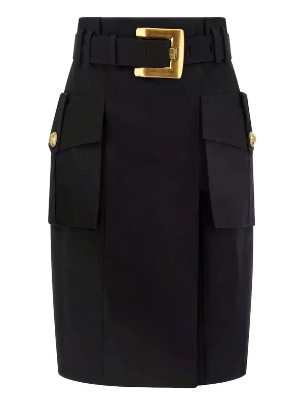 Balmain Belted Cargo Pencil Skirt - Black