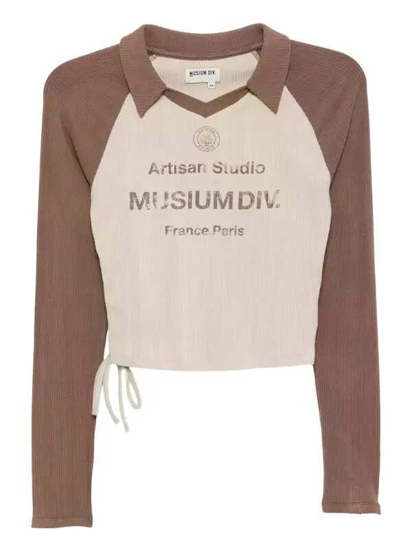 MUSIUM DIV. Logo-print Collar-embellished T-shirt - Neutrals