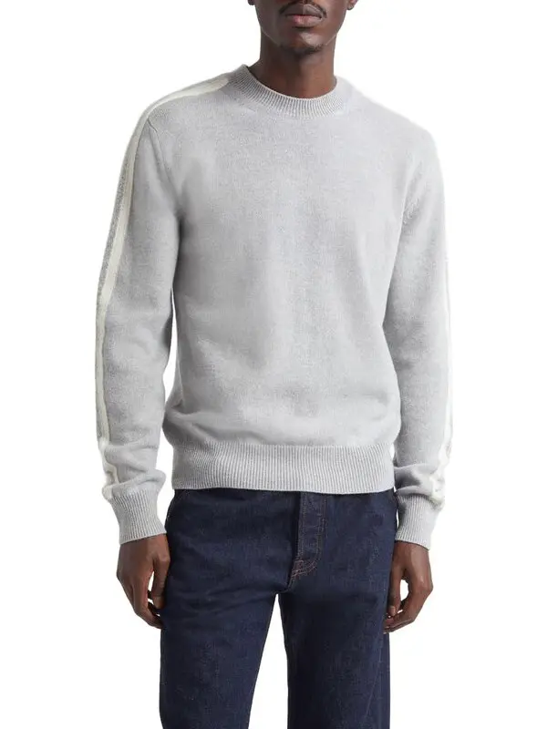 Herno Side Stripe Wool Crewneck Sweater - Pearl Grey