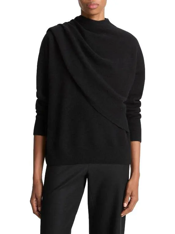 Vince Drape Neck Wool & Cashmere Sweater - Black