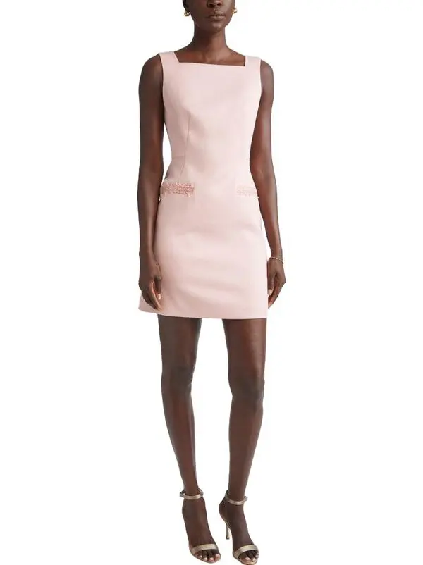 St. John Braided Trim Stretch Twill Sheath Dress - Pink