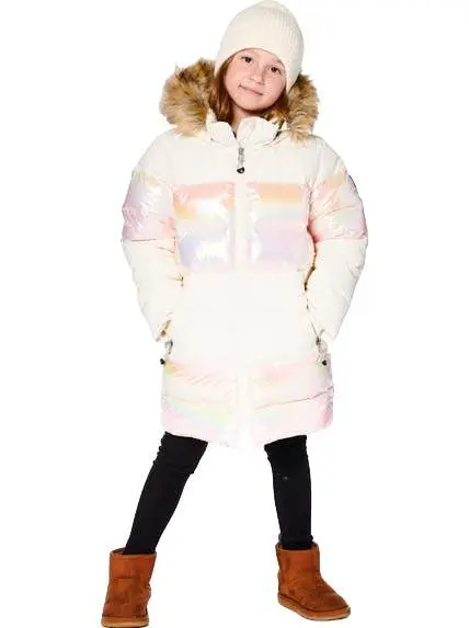 DEUX PAR DEUX Metallic Puffy Winter Coat - White Asparagus