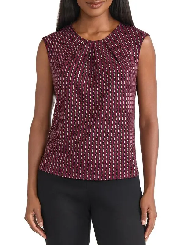 KASPER Pleated Sleeveless Top - Shiraz Multi