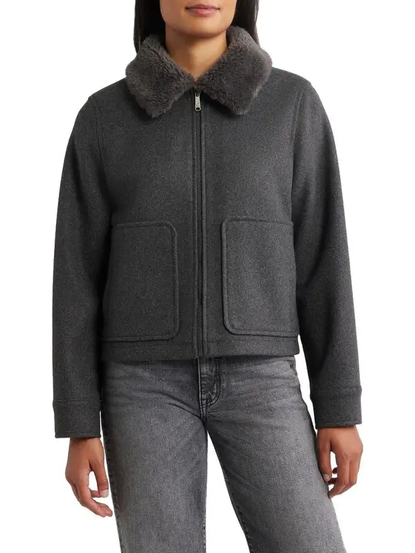 Sam Edelman Faux Fur Collar Zip-up Jacket - Charcoal